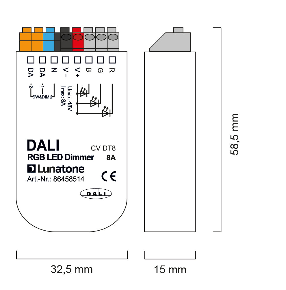 Lunatone DALI DT8 RGB LED dimmer CV (Constant Voltage) – Synapsys-estore